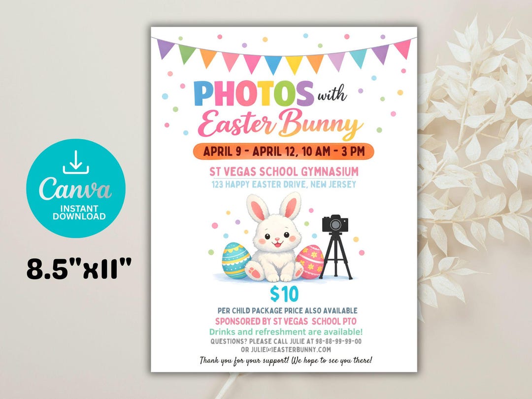 Editable Photo With Easter Bunny Flyer, School Church Community- Canva ...