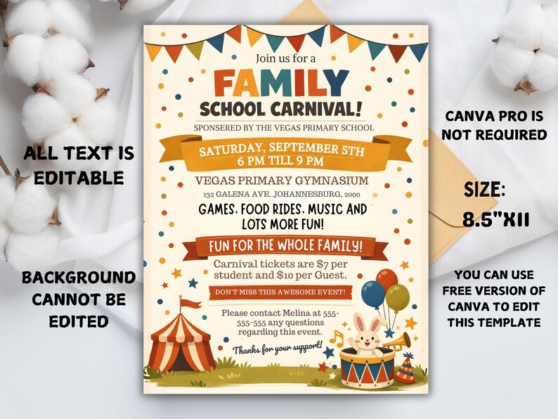 Editable Family Carnival Flyer, School Fundraiser Poster (digital ...