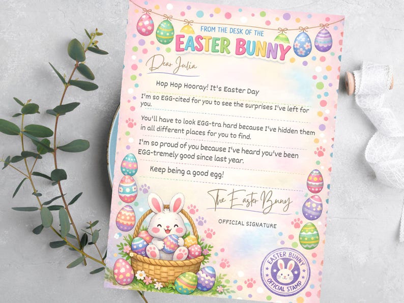Editable Easter Bunny Letter Template, Kids Printable Canva Design - Etsy