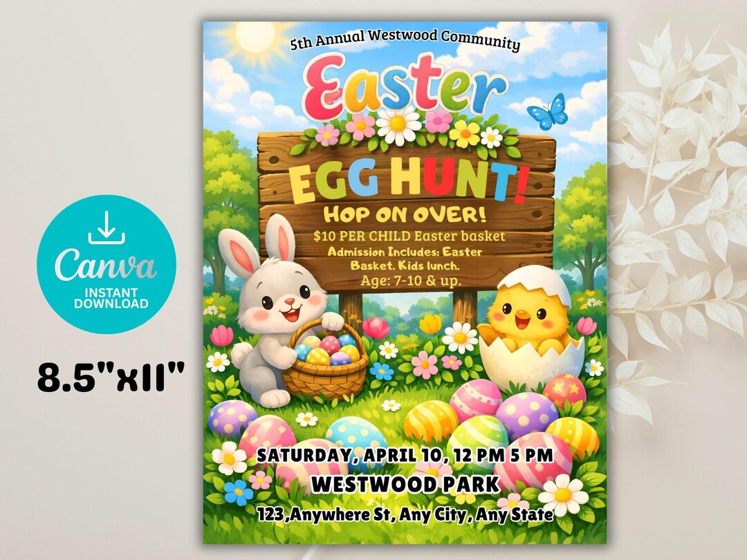 Editable Easter Egg Hunt Flyer Template, Printable Canva Invitation (8. ...
