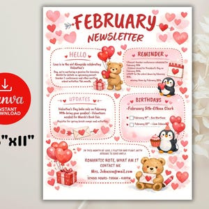 February Valentines Classroom Newsletter, Canva Template (digital ...