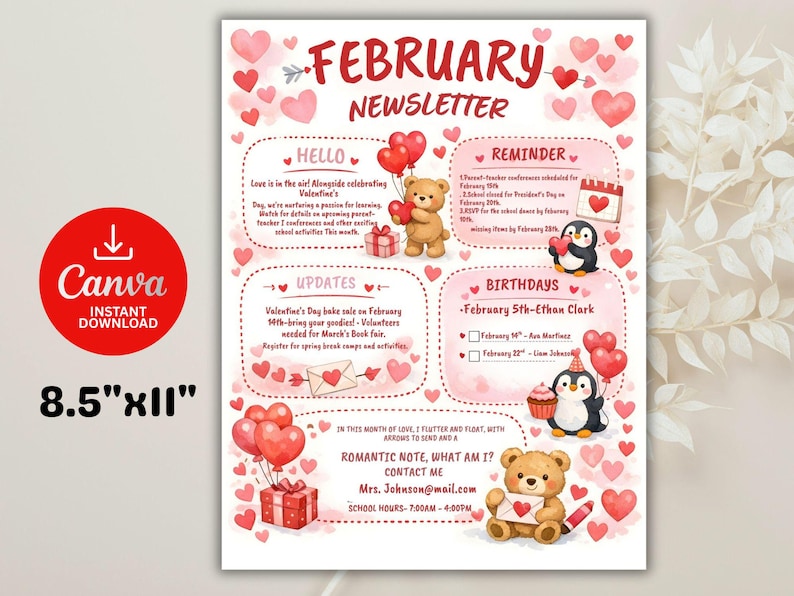 February Valentines Classroom Newsletter, Canva Template (digital ...