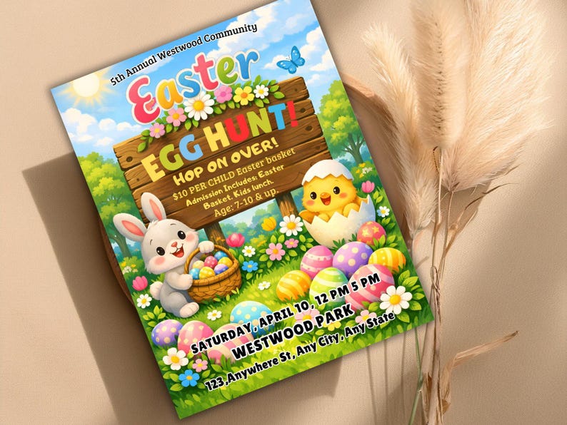 Editable Easter Egg Hunt Flyer Template, Printable Canva Invitation (8. ...