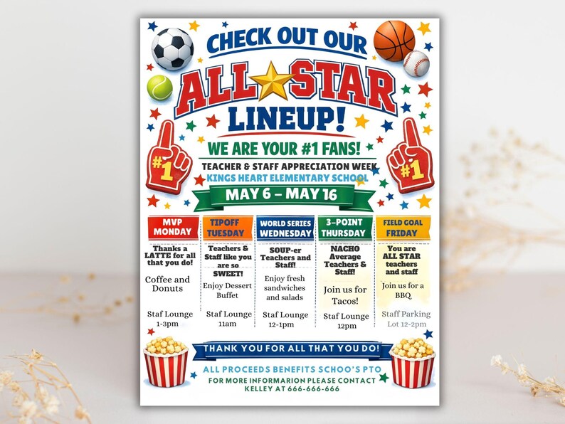Sports All-star Teacher Appreciation Week Itinerary Poster (editable ...