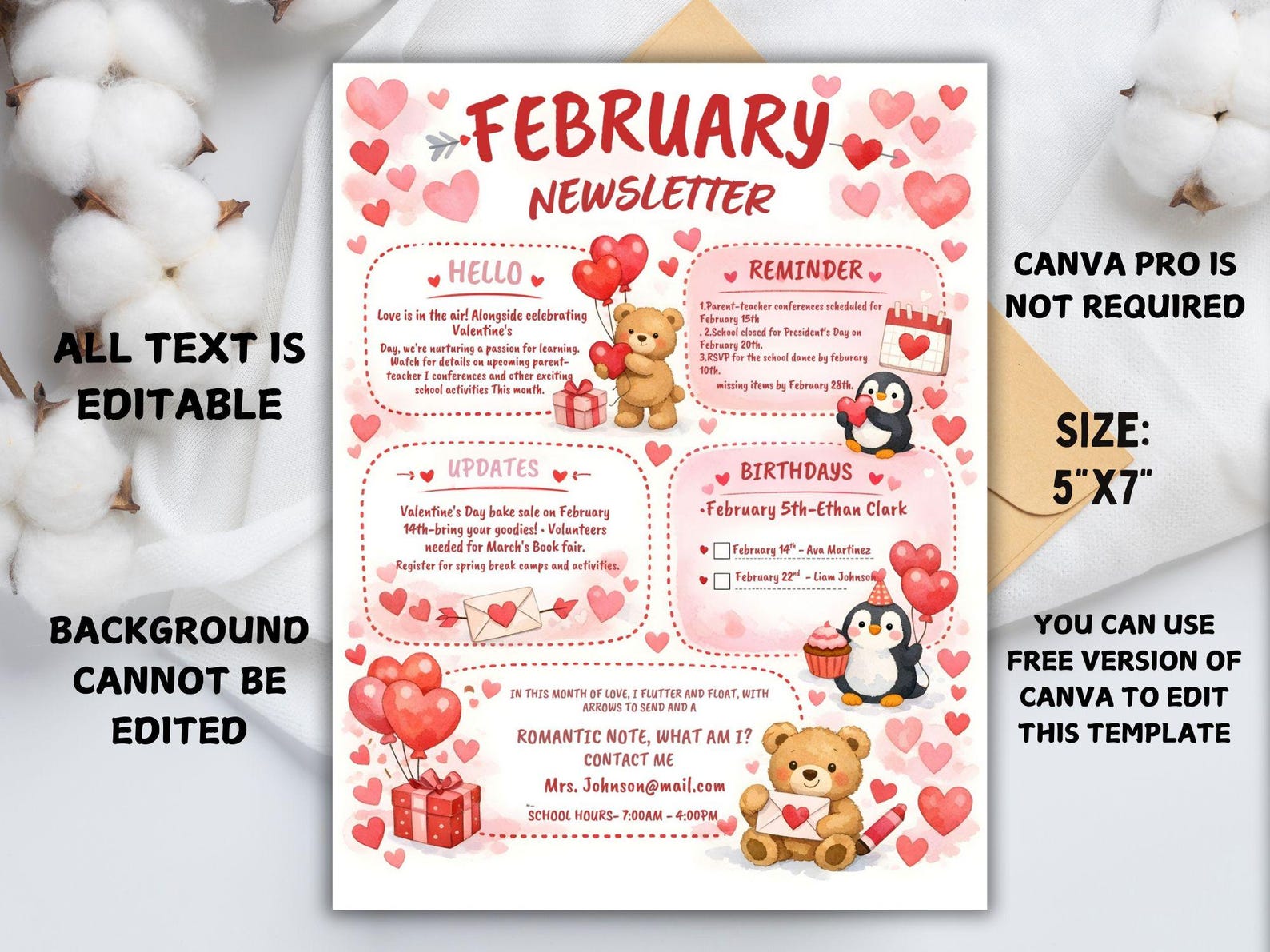 February Valentines Classroom Newsletter, Canva Template (digital ...