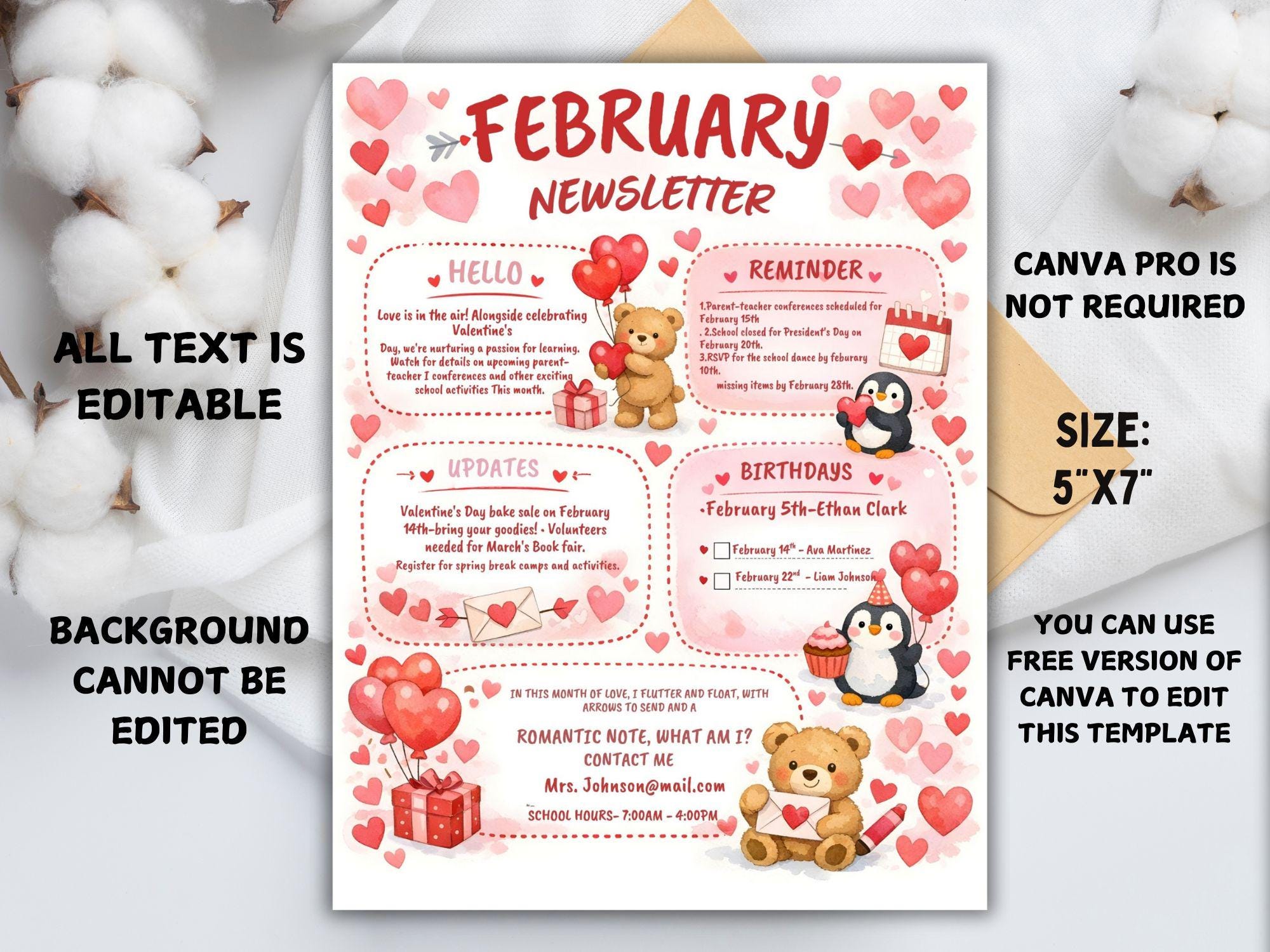 February Valentines Classroom Newsletter, Canva Template (digital ...