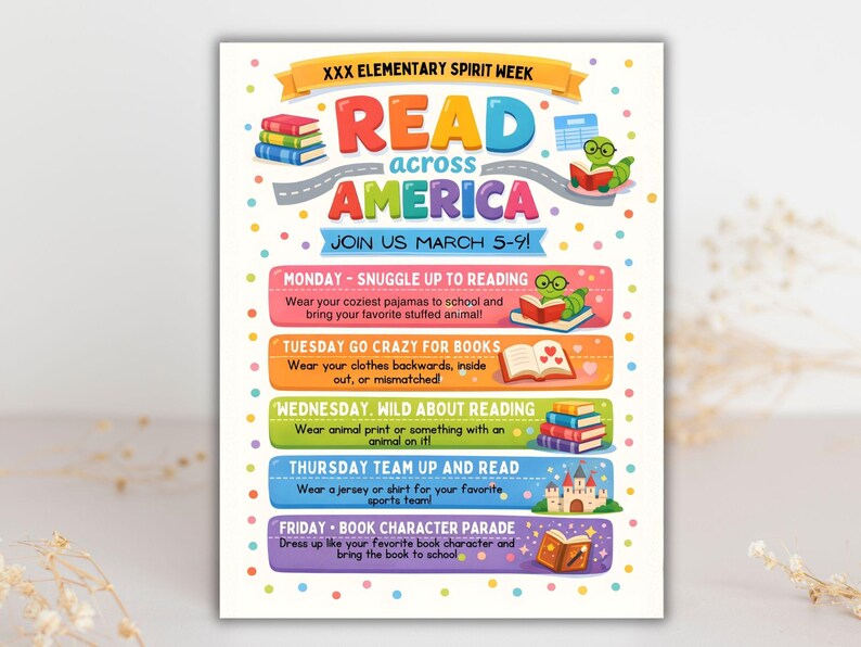 Reading America Spirit Week Flyer | Editable Canva Template (8.5x11in ...