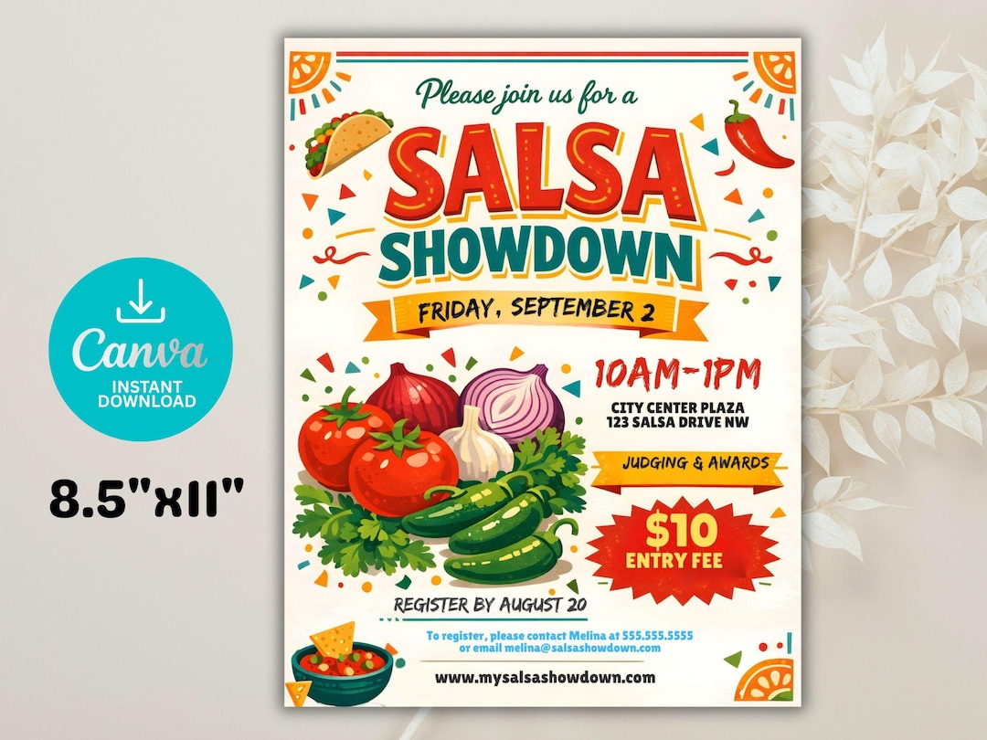 Editable Salsa Showdown Flyer Canva Template, Salsa Contest Invite ...