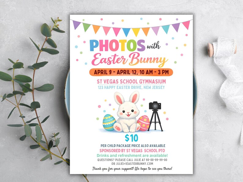 Editable Photo With Easter Bunny Flyer, School Church Community- Canva ...
