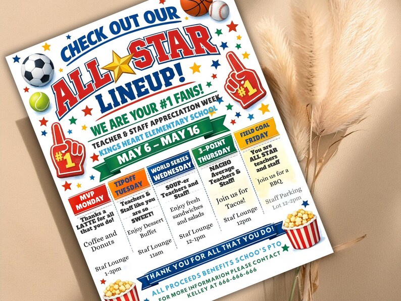 Sports All-star Teacher Appreciation Week Itinerary Poster (editable ...