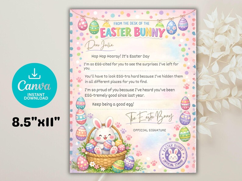 Editable Easter Bunny Letter Template, Kids Printable Canva Design - Etsy