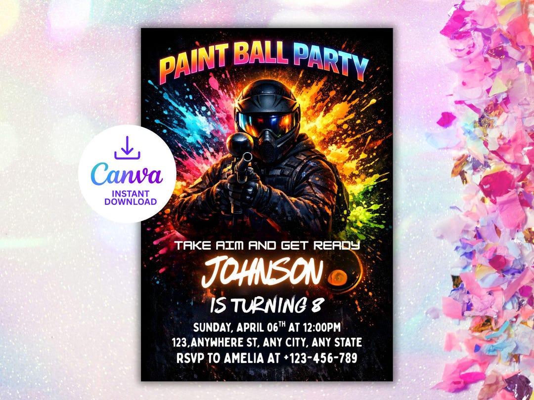 Paintball Birthday Invitation, Editable Party Invite (digital Download ...