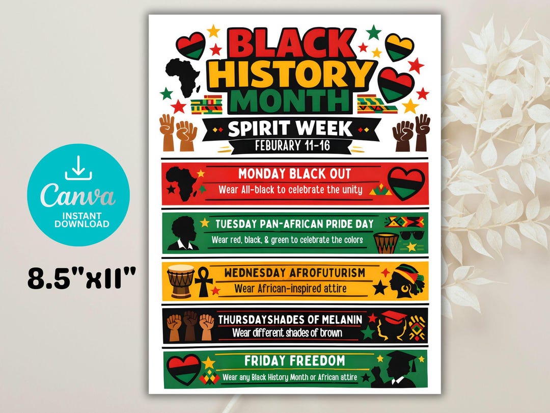 Black History Month Spirit Week Flyer | Canva Template (digital ...