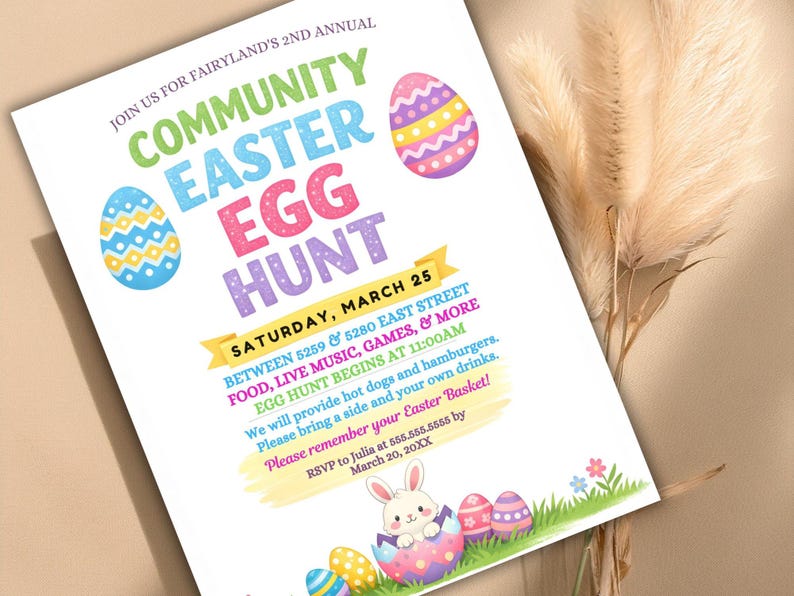 Editable Community Easter Egg Hunt Printable Flyer, Neighborhood Easter ...