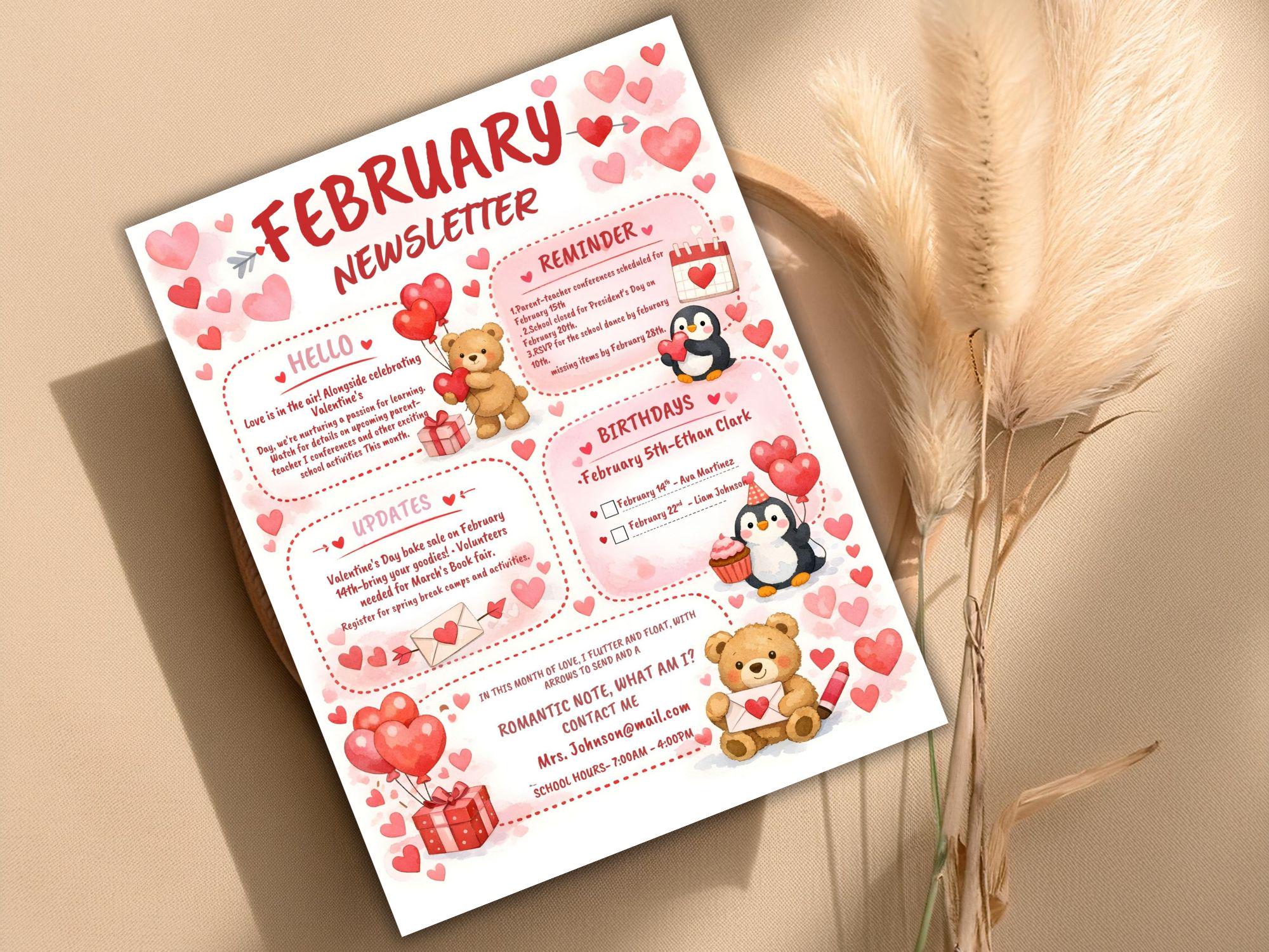 February Valentines Classroom Newsletter, Canva Template (digital ...