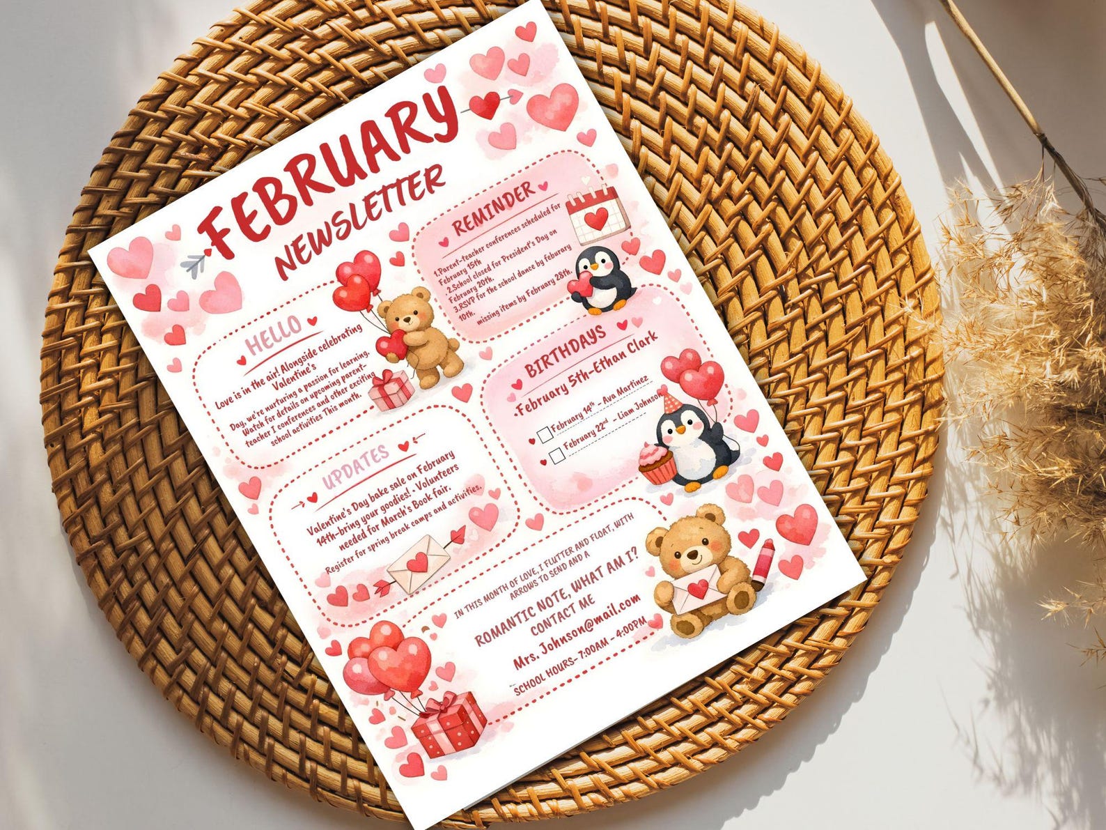February Valentines Classroom Newsletter, Canva Template (digital ...