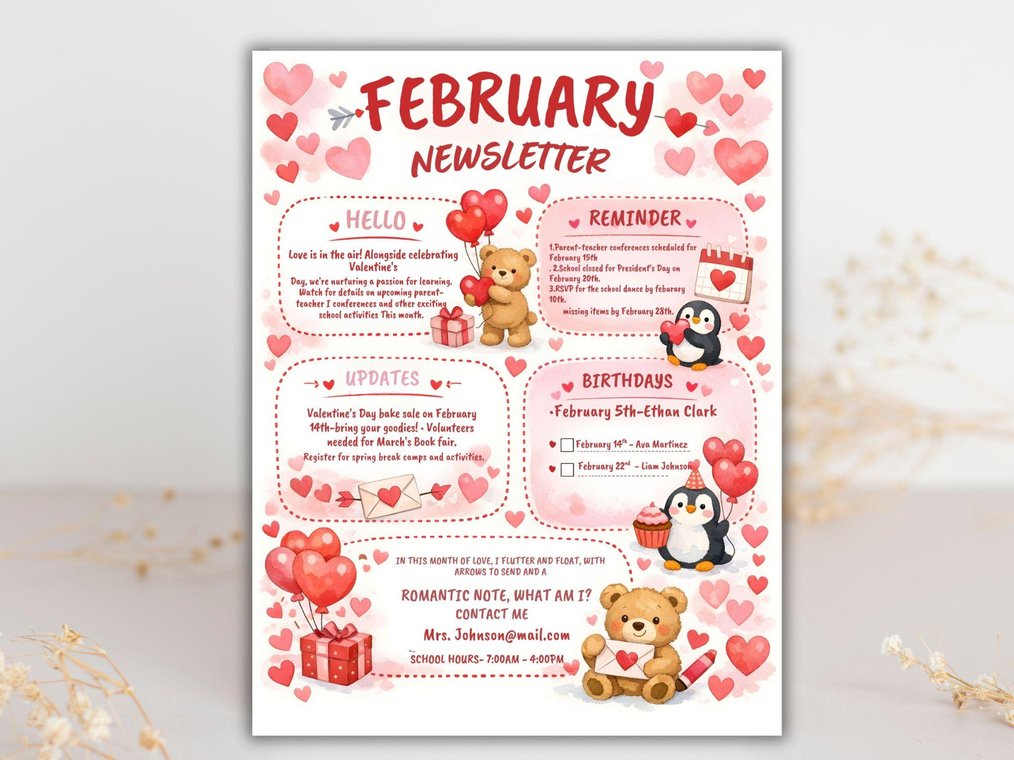 February Valentines Classroom Newsletter, Canva Template (digital ...