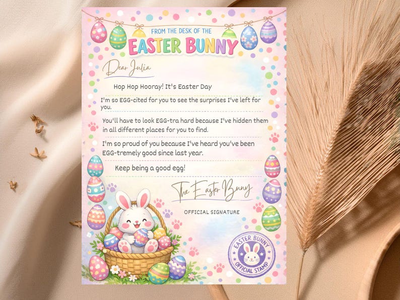 Editable Easter Bunny Letter Template, Kids Printable Canva Design - Etsy