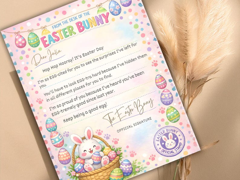 Editable Easter Bunny Letter Template, Kids Printable Canva Design - Etsy