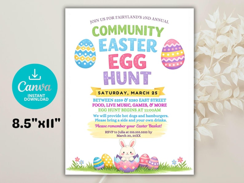 Editable Community Easter Egg Hunt Printable Flyer, Neighborhood Easter ...