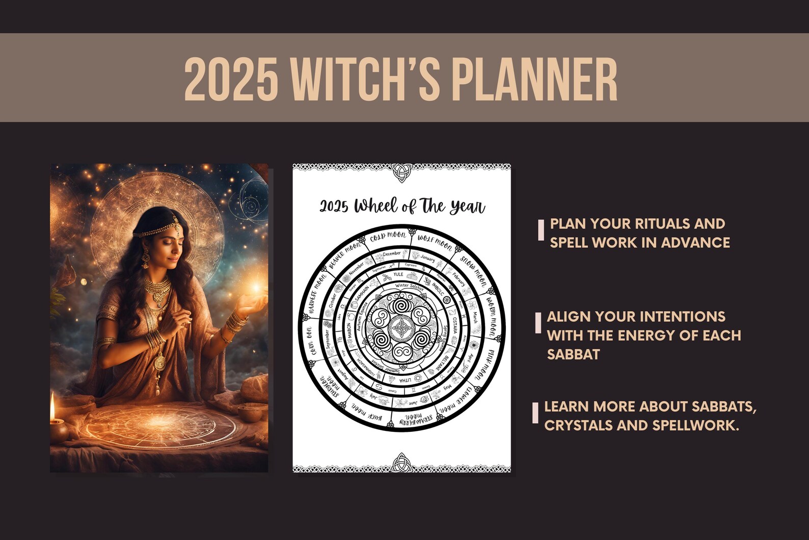 2025 Witch Planner Grimoire Printable | Moon Calendar | Wheel of the ...