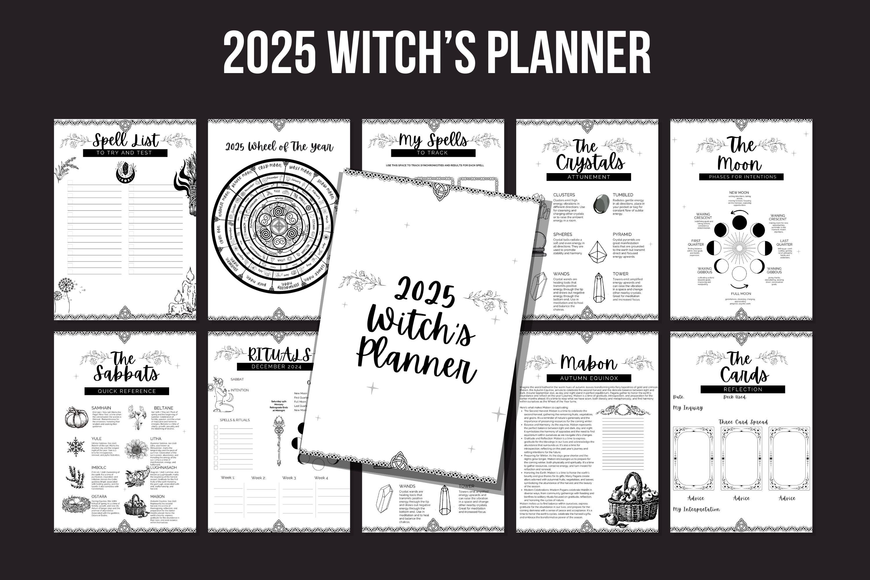 2025 Witch Planner Grimoire Printable | Moon Calendar | Wheel of the ...