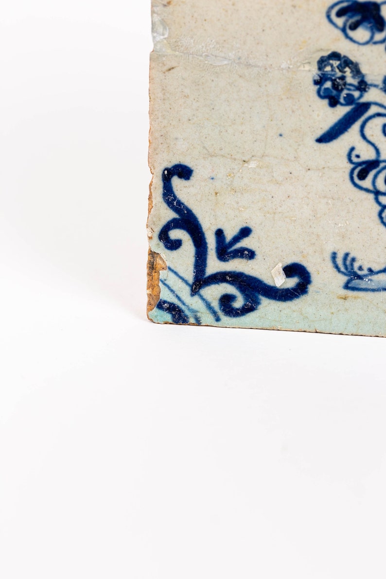 Antique 18th Century Blue Delft Tile With Flowers Pot - Etsy