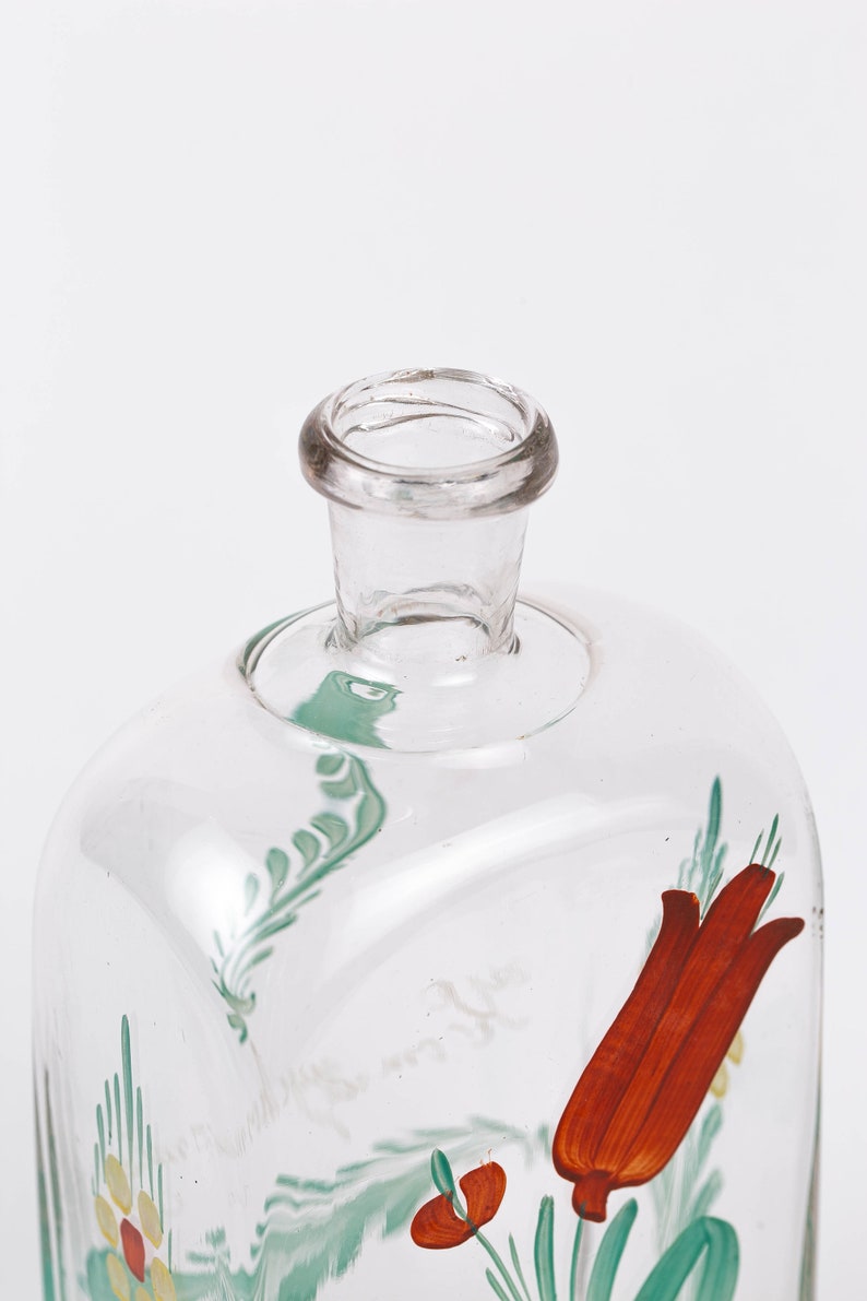 19th Century Liquor Bottle | Blowpipe Glass Flask | Red Tulip Painting ...