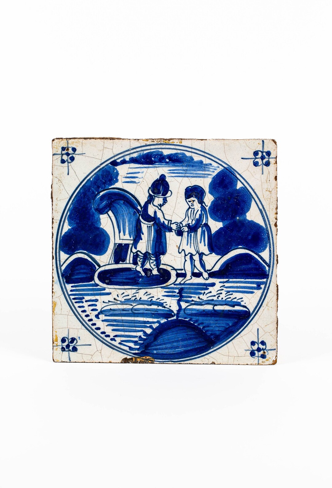 Antique Tile With Proposal Scene | 18th Century Tile | Couple in Nature ...