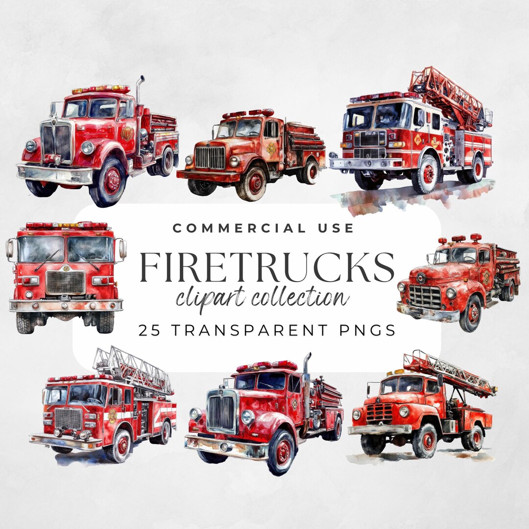 Firetruck Watercolorclipart Firefighter Clipart Firetruck Png Fireman ...