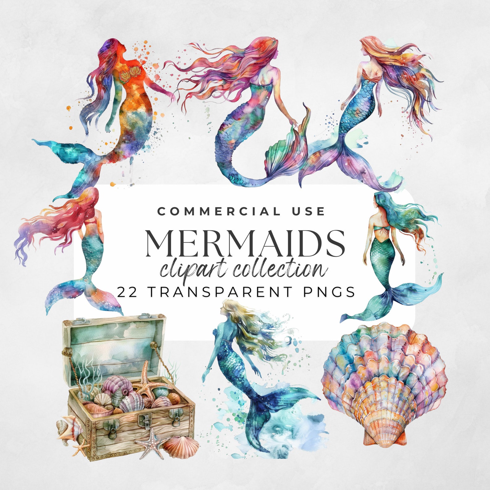 Mermaid Watercolor Clipart Mermaid Tail Printable Art Decor for Mermaid ...