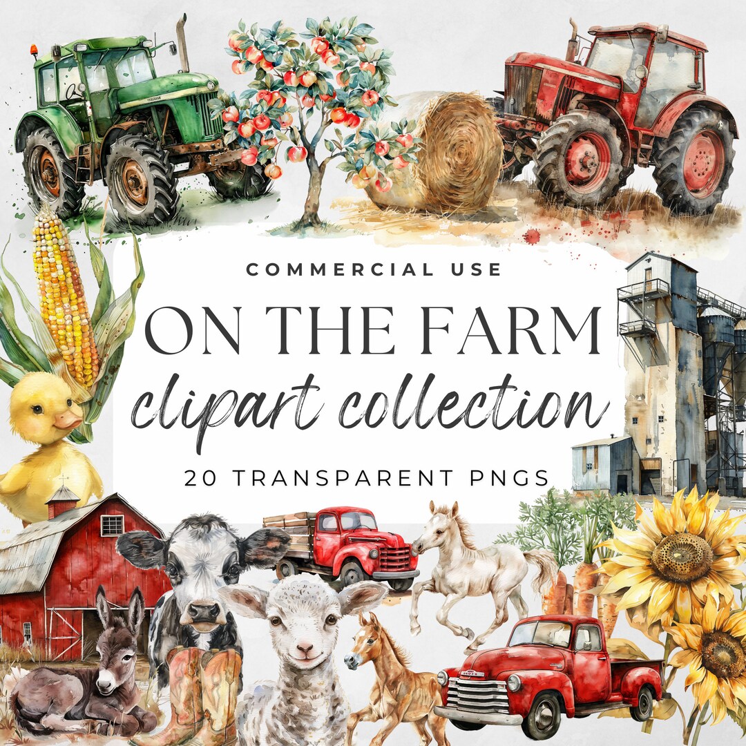 Farm Clipart, Farm Animals, Watercolor Barn Animals, Watercolor Barn ...