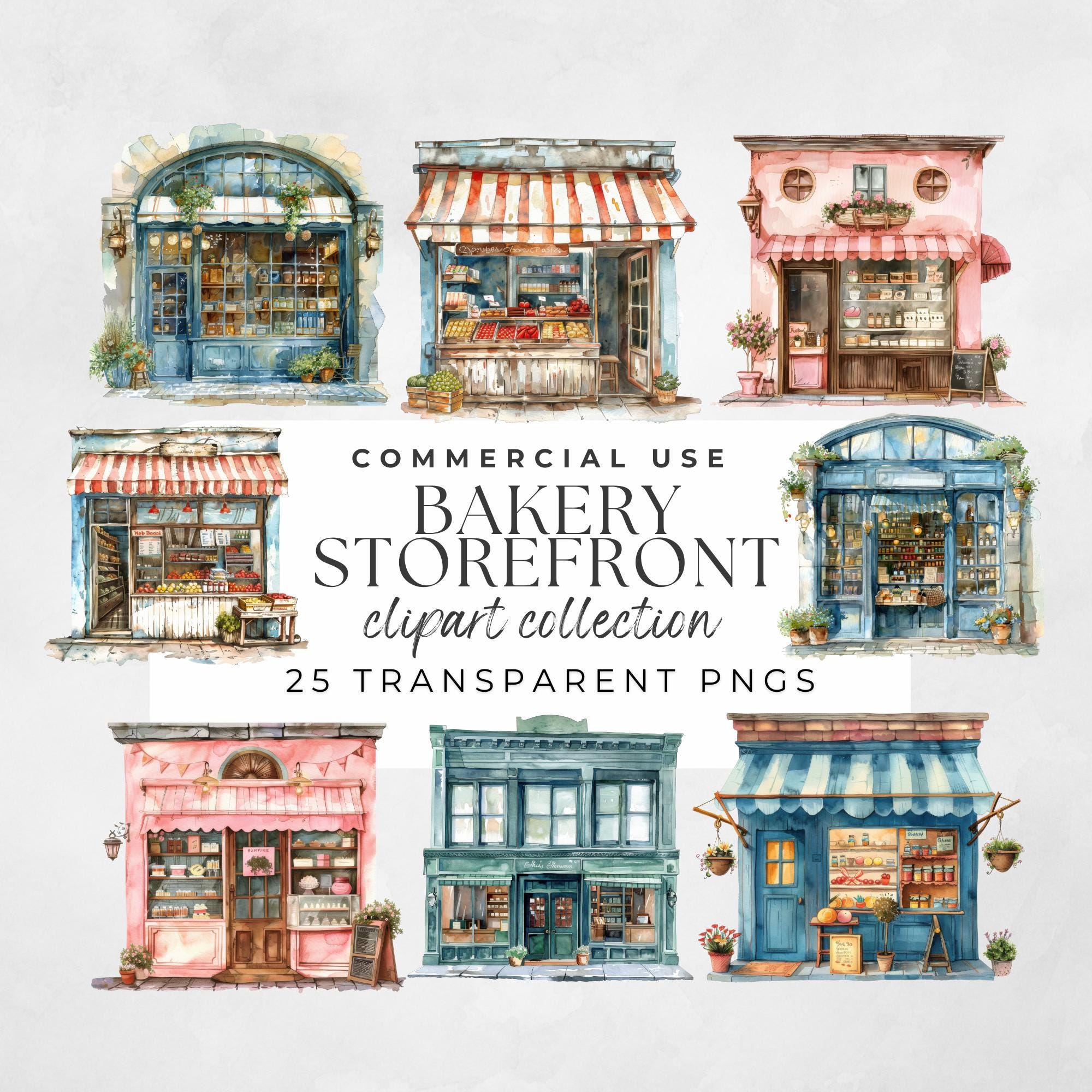 Bakery Storefront Clipart, Watercolor Bakery, Baking Clipart, Cafe ...