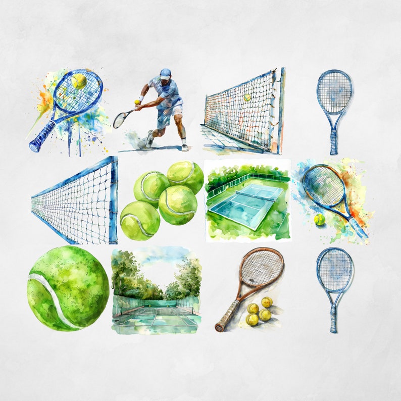Watercolor Tennis, Tennis Ball Clipart Png, Tennis Racket Png, Tennis ...
