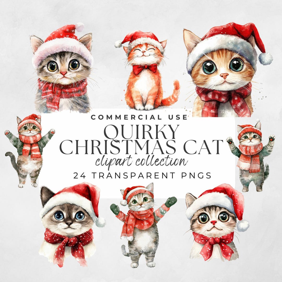 Quirky Christmas Cat Clipart, Funny Animals, Cute Cat Graphics, Cat Dog ...