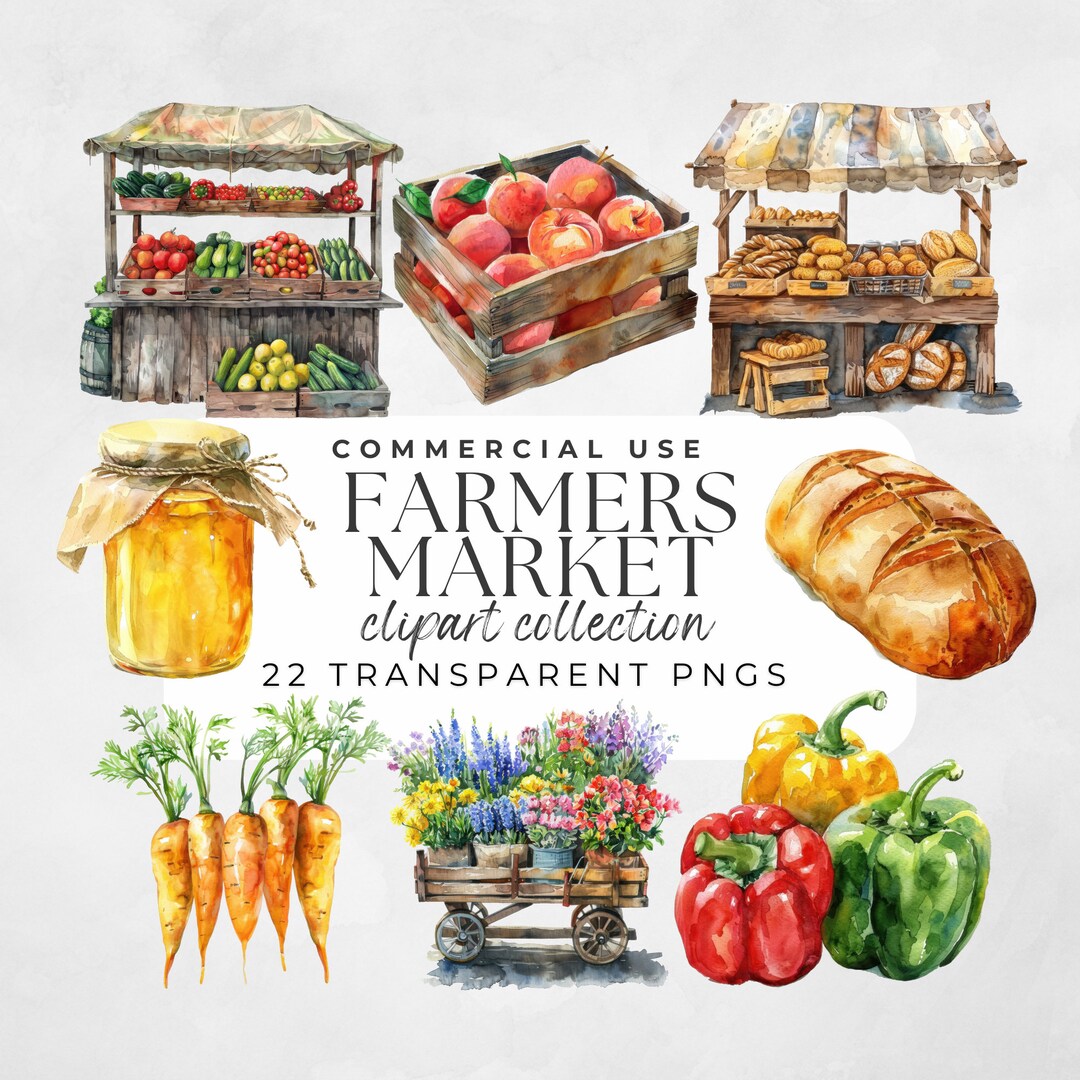 Watercolor Farmers Market Clipart, Farm Produce, Produce Clipart ...