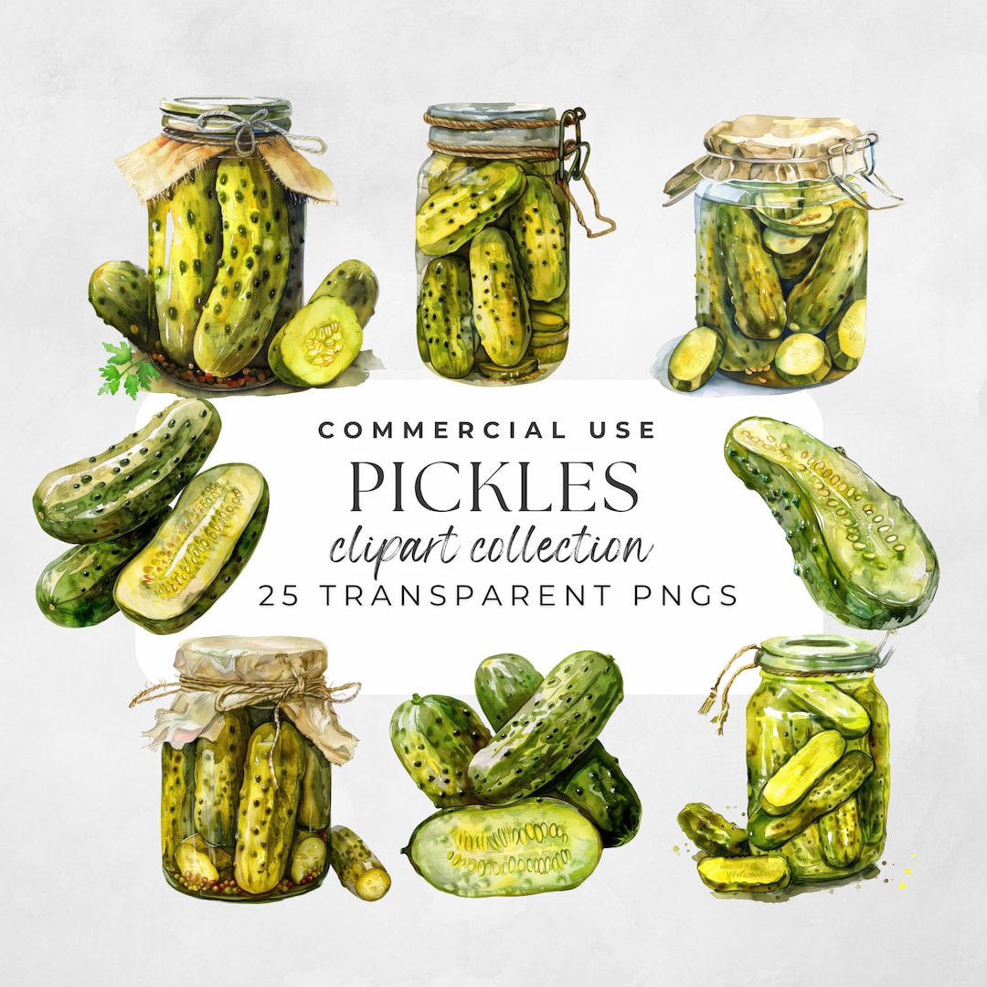 Pickle Clipart, Pickles in Jar, Watercolor Clipart, Watercolor Pickle, Pickle Jar Clipart, Jar ...
