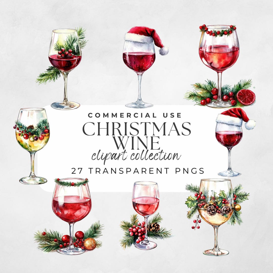 Christmas Wine PNG Wine Glasses Clipart Holiday Party Drink Printable ...