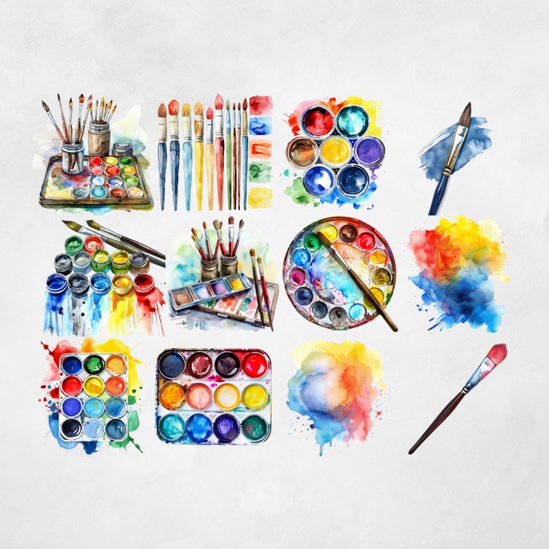 Paint Brush Clipart, Art Supplies Clipart, Artist Clipart, Watercolor ...