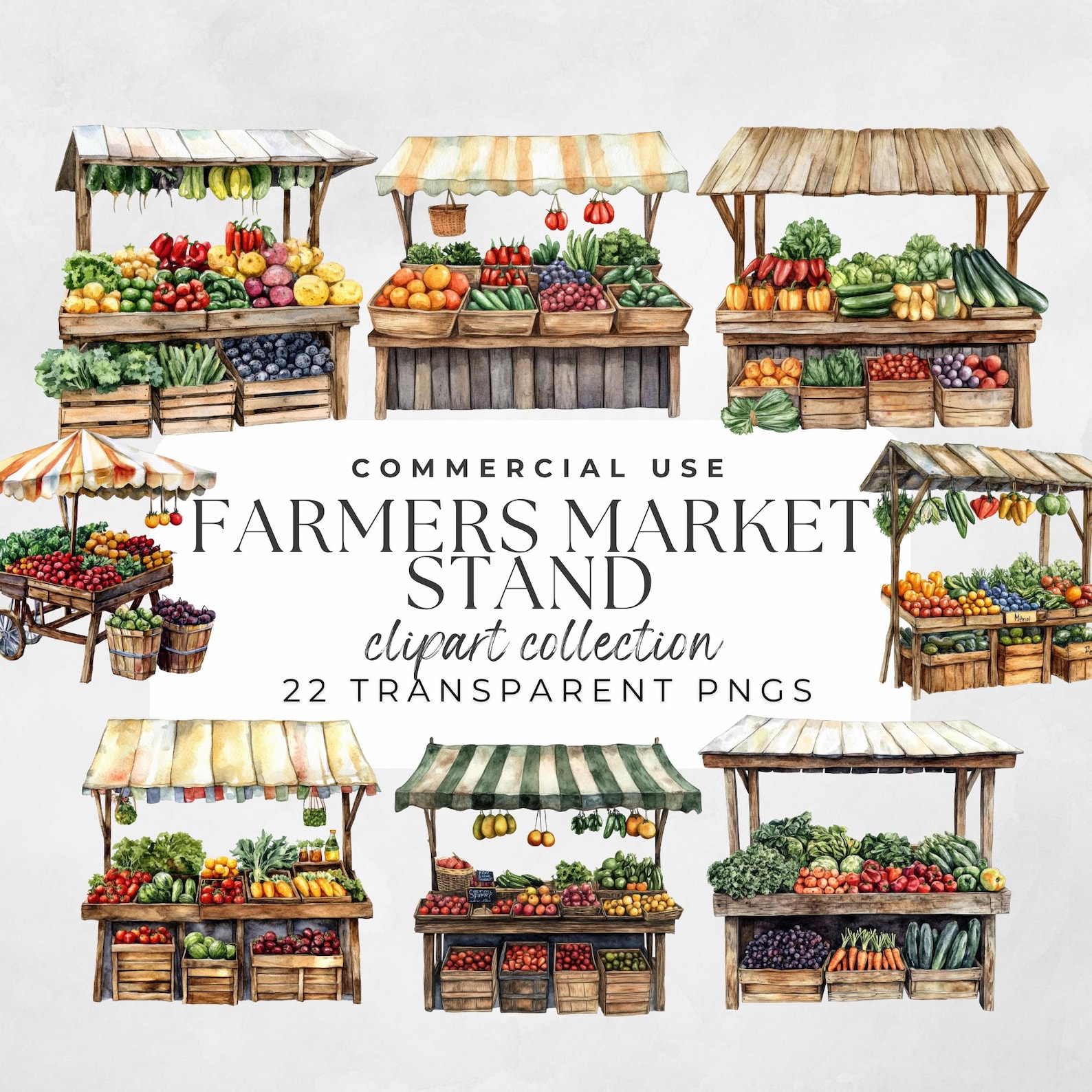 Farmers Market Stand Clipart, Watercolor Clipart, Vegetable Produce ...
