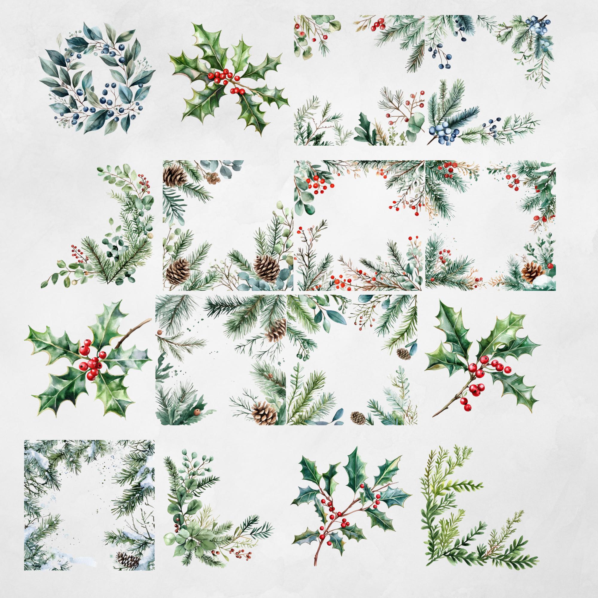 Winter Greenery Christmas Greenery Greenery Clipart Watercolor Wreath ...