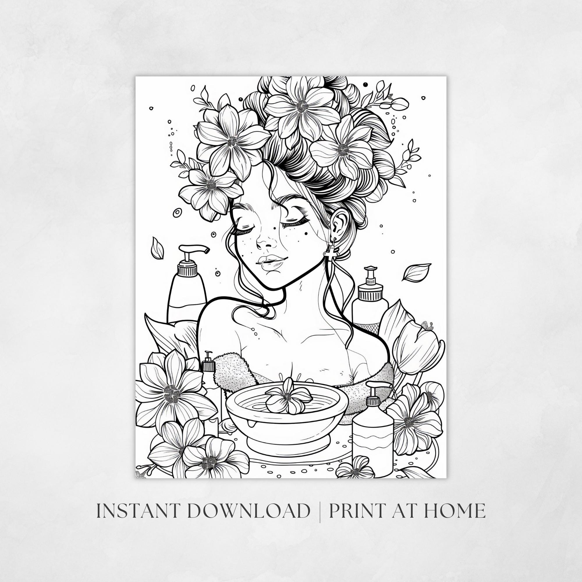 Spa Day Coloring, Spa Coloring Page, Adult Coloring Page, Kids Activity ...