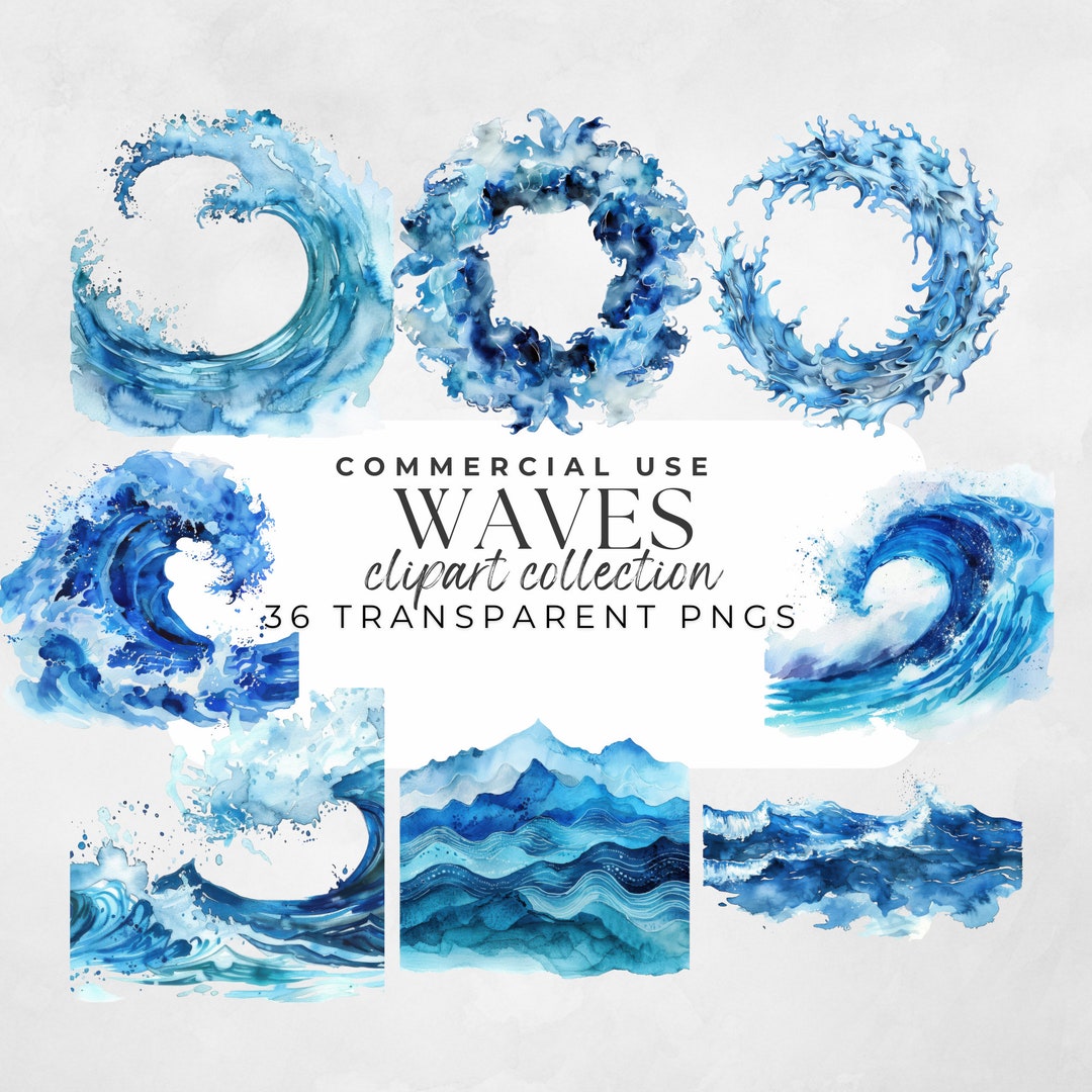Watercolor Wave, Hand Painted Waves, Wave Border, Wave Borders Clipart ...