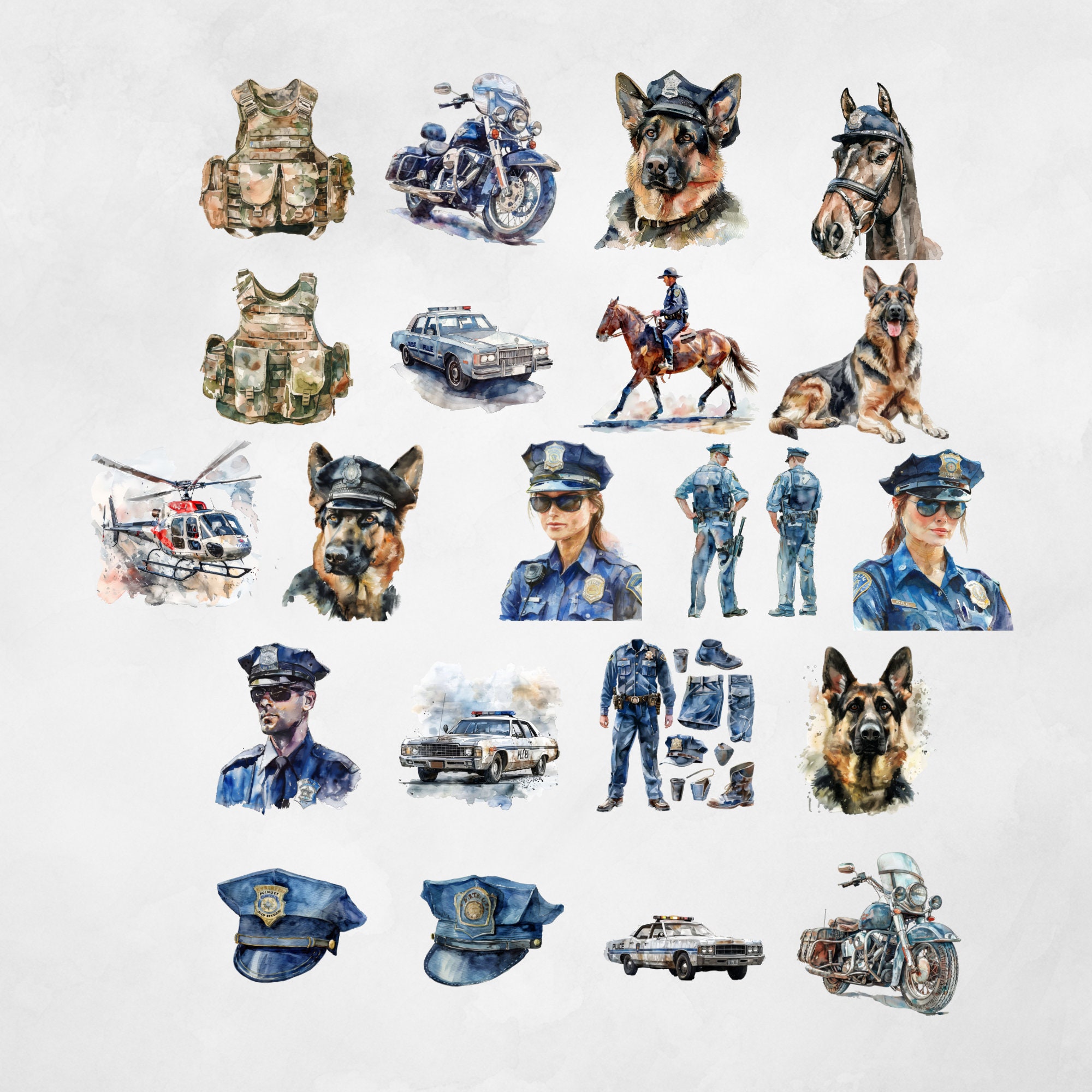 Police Watercolor, Watercolor Clipart, Police Car Clipart, Policeman ...