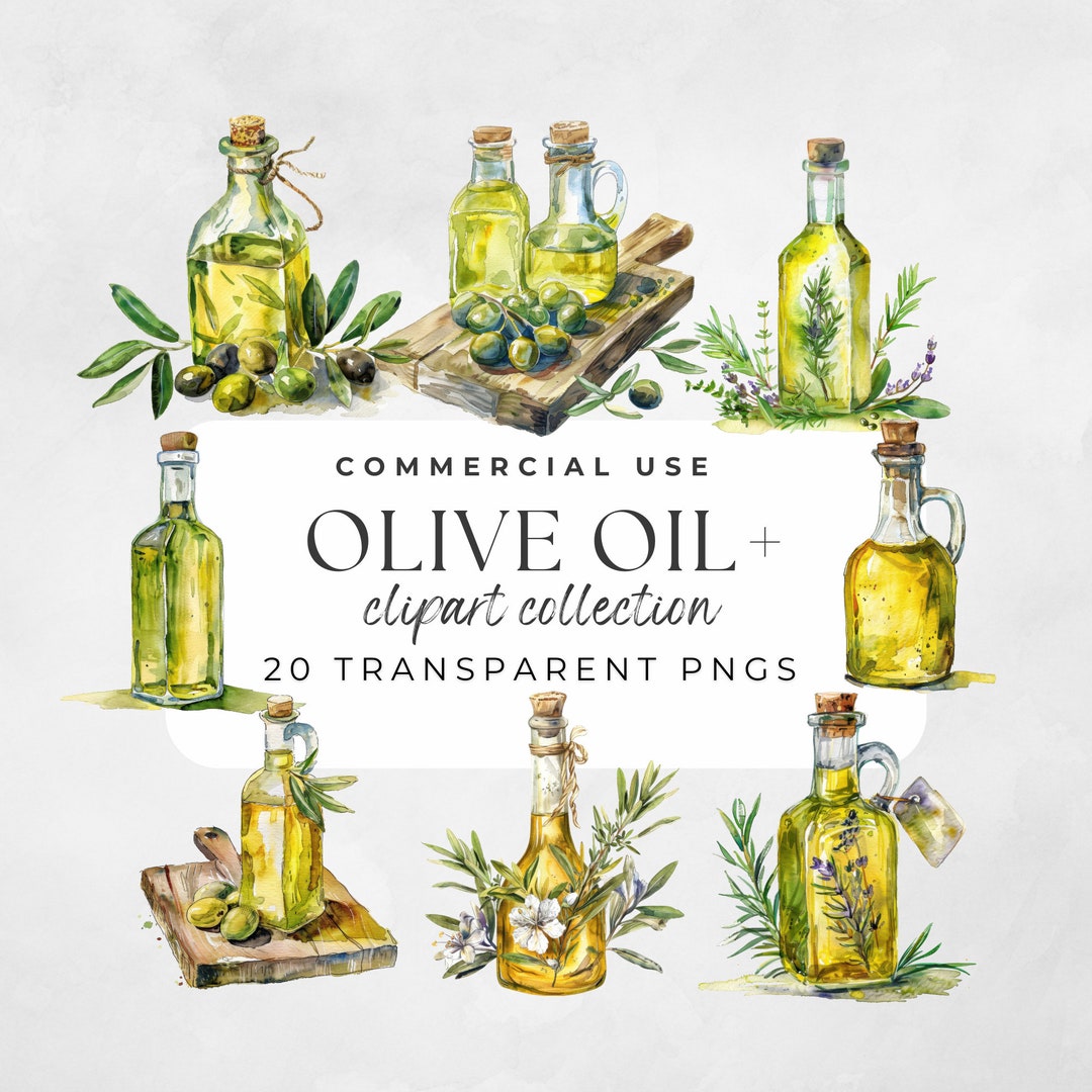 Olive Oil Clipart, Oil Bottle Clipart, Essential Oil Bottle, Watercolor ...