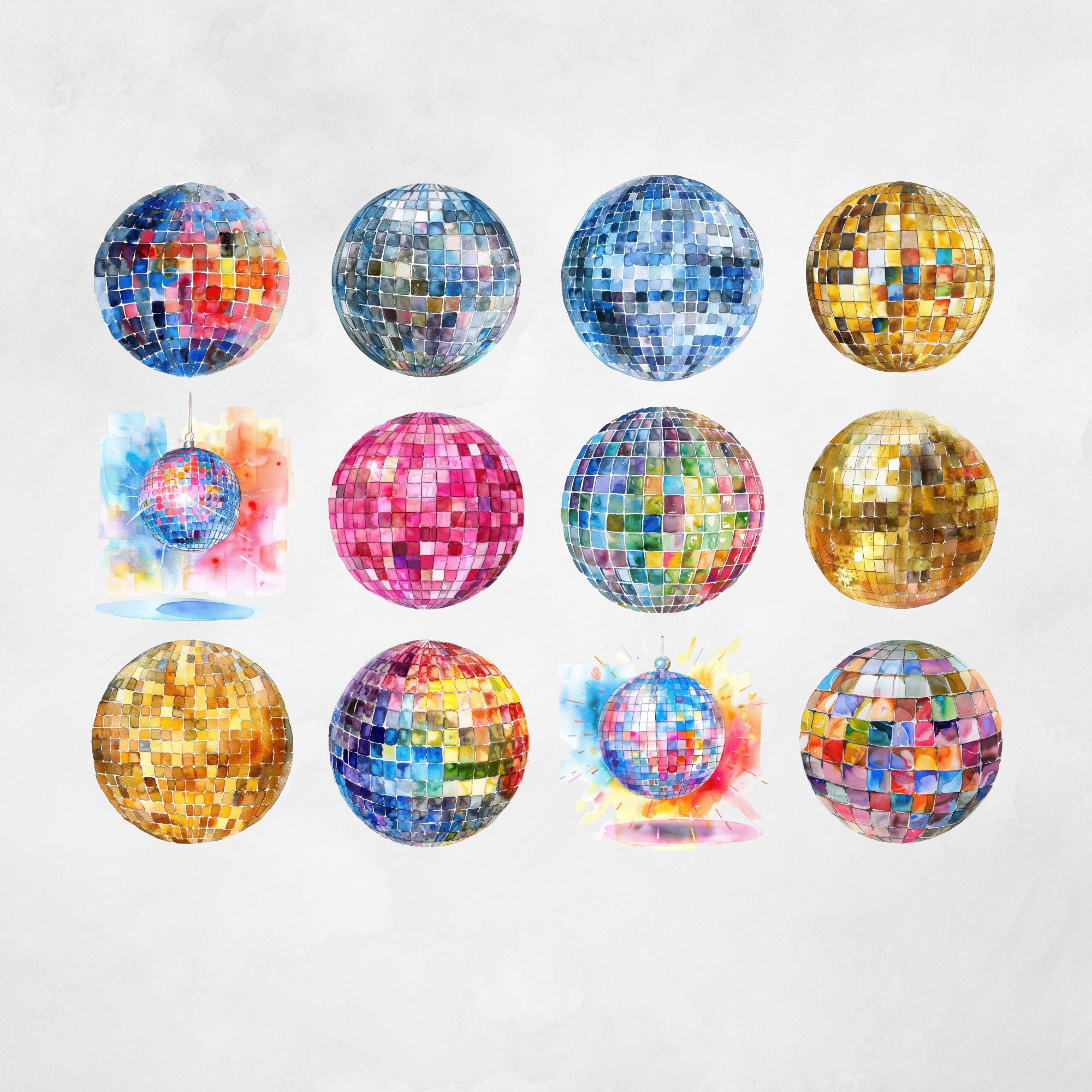 Disco Ball Clipart, Watercolor Clipart, Disco Party Decor, Retro Disco ...