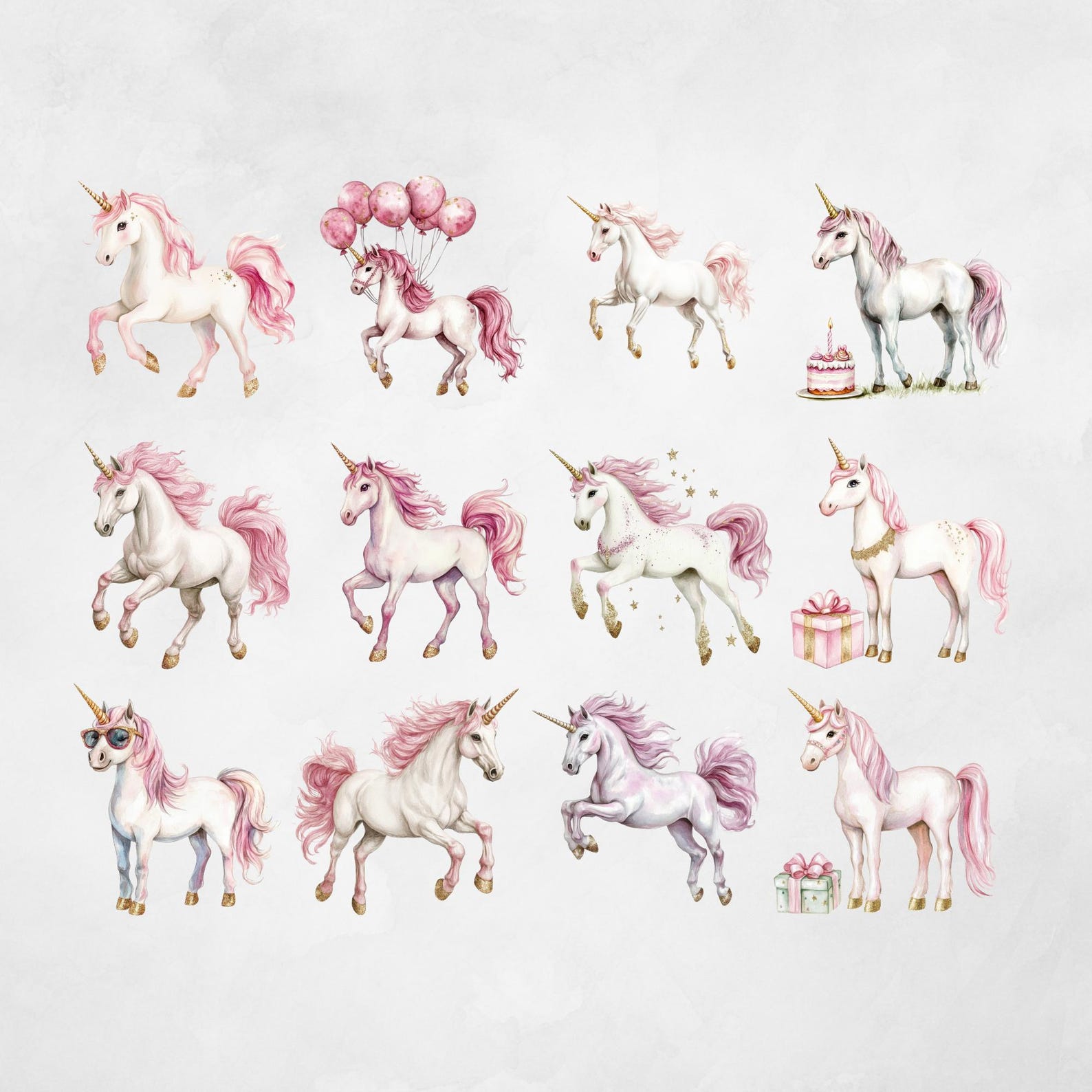 Birthday Unicorn, Unicorn Clip Art, Rainbow Unicorn, Watercolor Unicorn ...