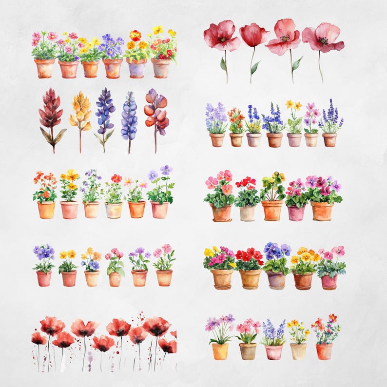 Row Flowers Clipart Flower Images Whimsical Bouquet of Flowers Row of ...