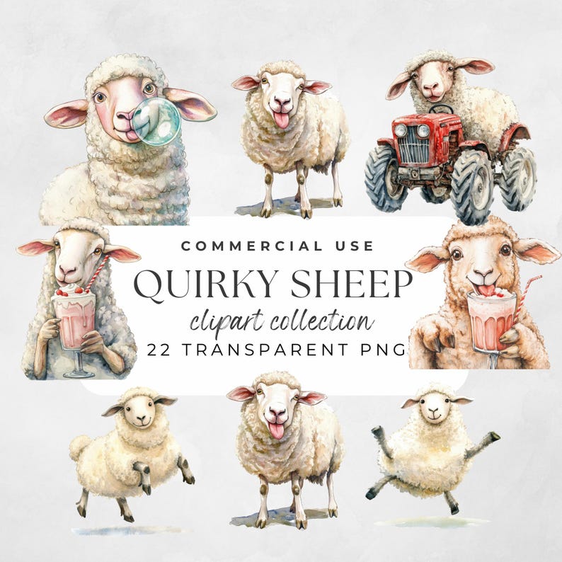 Quirky Sheep Clipart Funny Farm Animals Whimsical Animal Png Funny ...