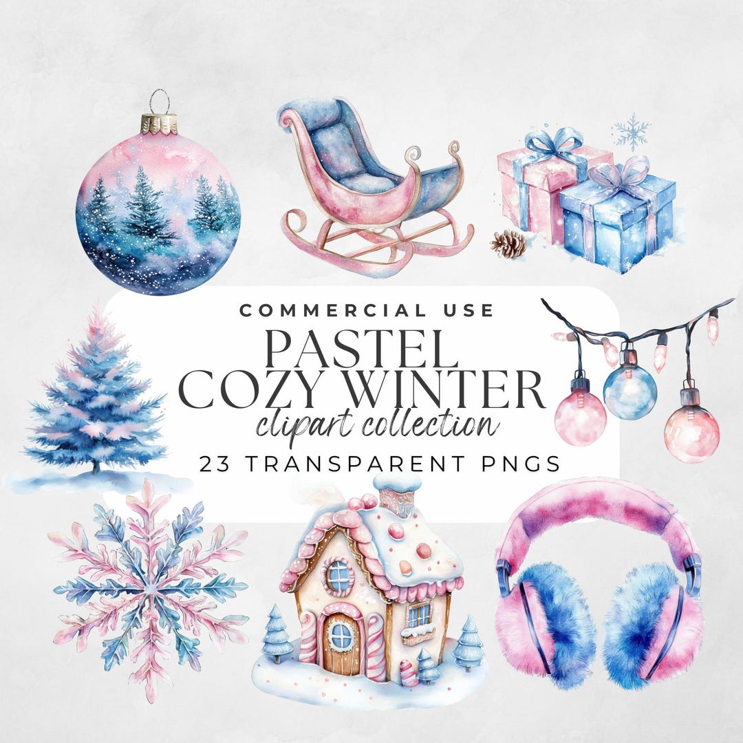 Pastel Christmas, Cozy Winter Clipart, Christmas Clipart, Watercolor ...